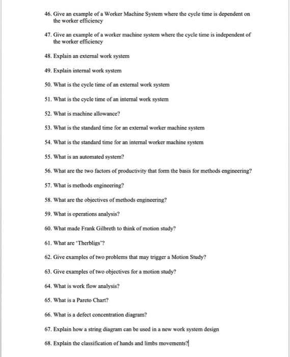 46. Give an example of a Worker Machine System where | Chegg.com