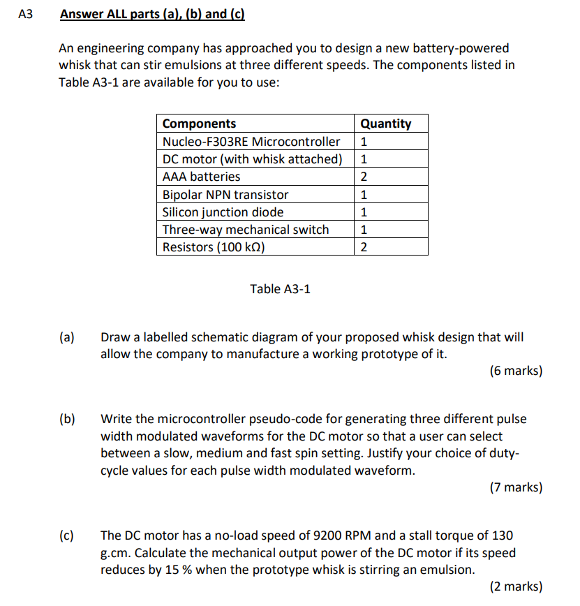 A3 Answer ALL parts (a), (b) and (c) An engineering | Chegg.com