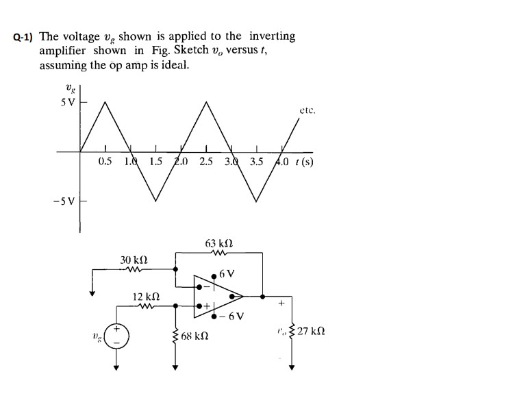Solved Q-1) The voltage vg shown is applied to the inverting | Chegg.com
