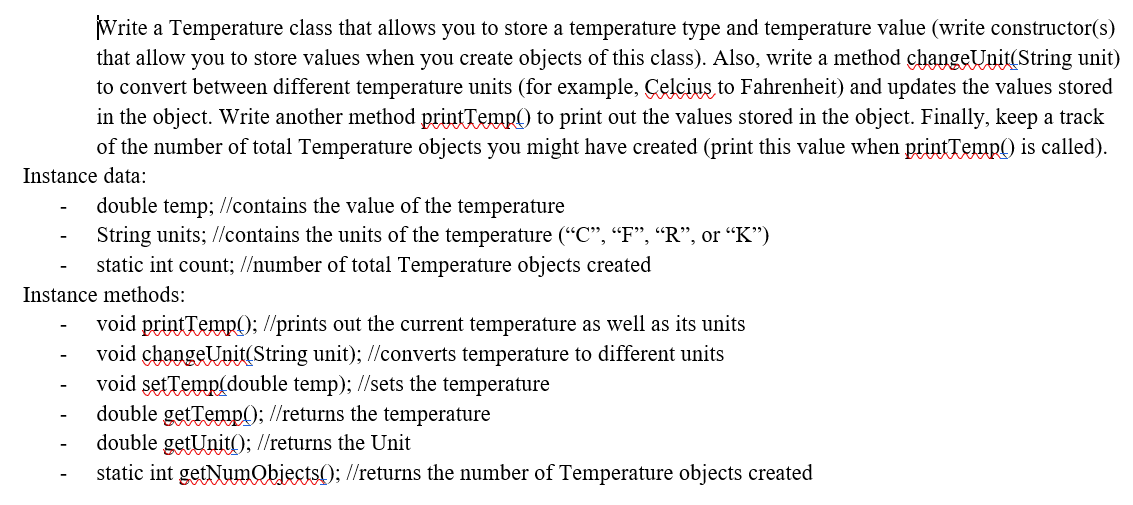 Solved Write a Temperature class that allows you to store a | Chegg.com