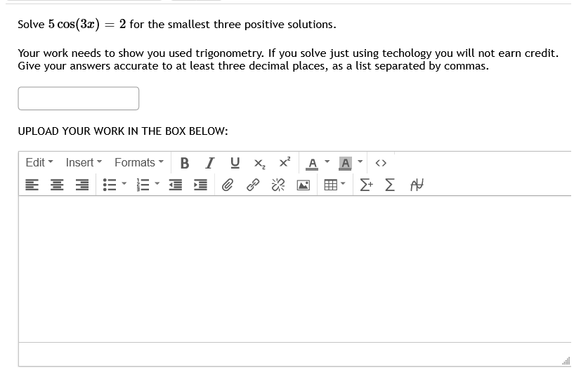 Solved Solve 5cos(3x)=2 for the smallest three positive | Chegg.com