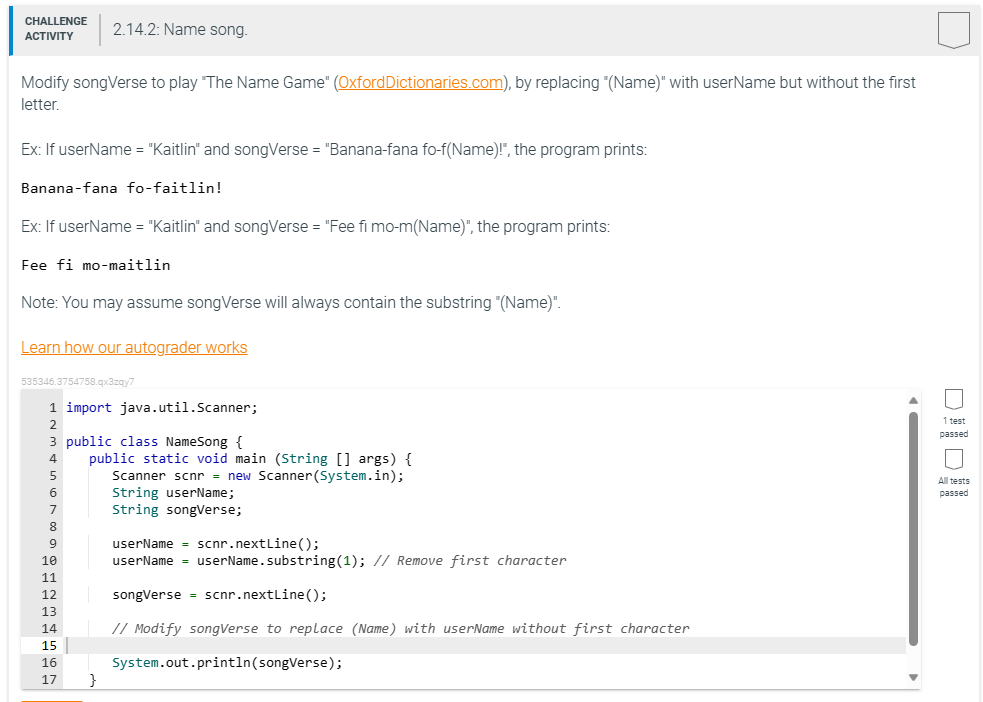 Modify songVerse to play "The Name Game" | Chegg.com