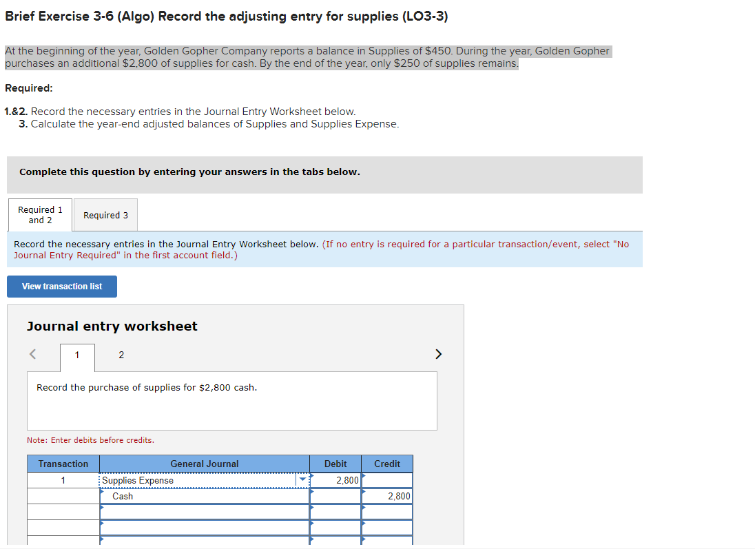 Solved Brief Exercise 3-6 (Algo) Record the adjusting entry | Chegg.com