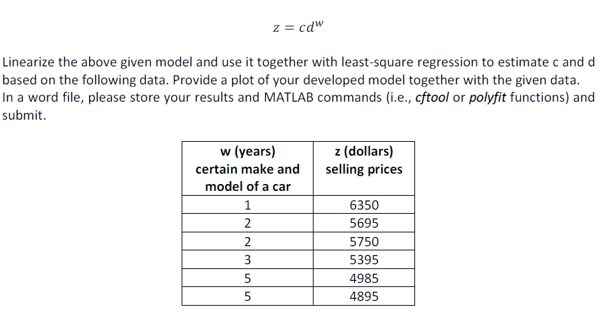 Solved z=cd^(w)Linearize the above given model and use it | Chegg.com