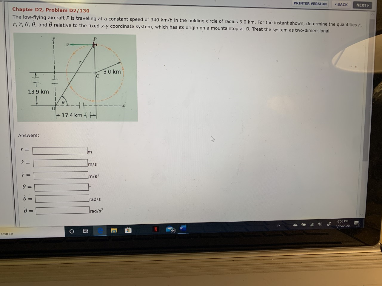 Solved PRINTER VERSION BACK NEXT Chapter D2, Problem D2/130 | Chegg.com