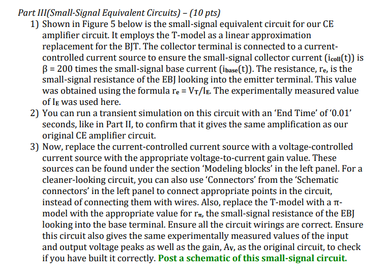 Solved Part III(Small-Signal Equivalent Circuits) - (10 pts) | Chegg.com