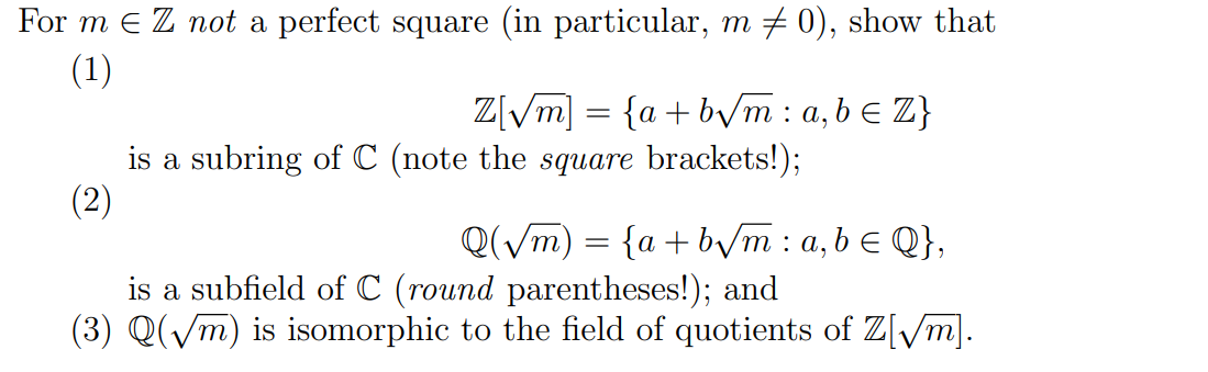 Solved For m∈Z not a perfect square (in particular, m =0 ), | Chegg.com
