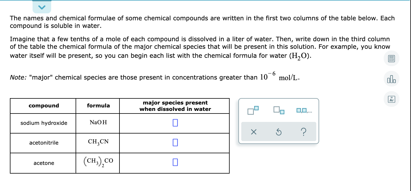 Solved The names and chemical formulae of some chemical | Chegg.com
