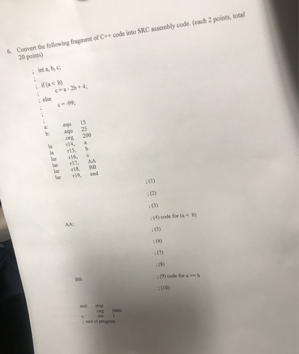 Convert the following fragment of C++ code into SRC | Chegg.com