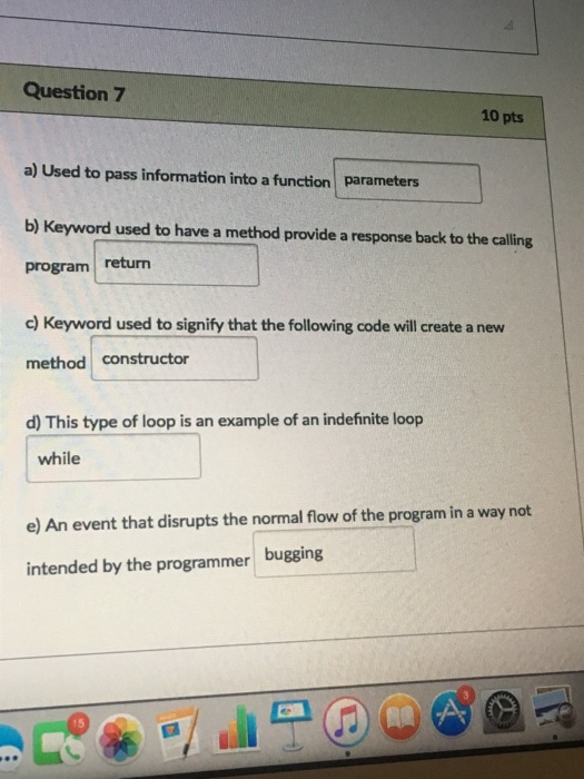Solved a) Used to pass information into a function | Chegg.com