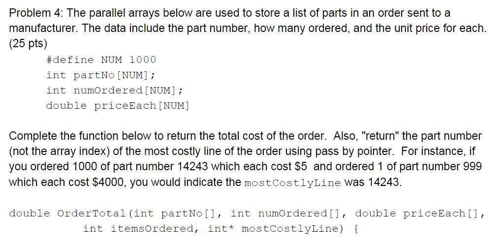 Solved Problem 4: The parallel arrays below are used to | Chegg.com