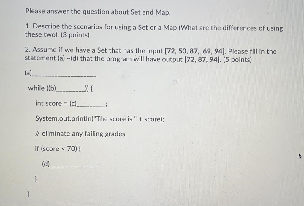 Solved Please answer the question about Set and Map. 1. | Chegg.com