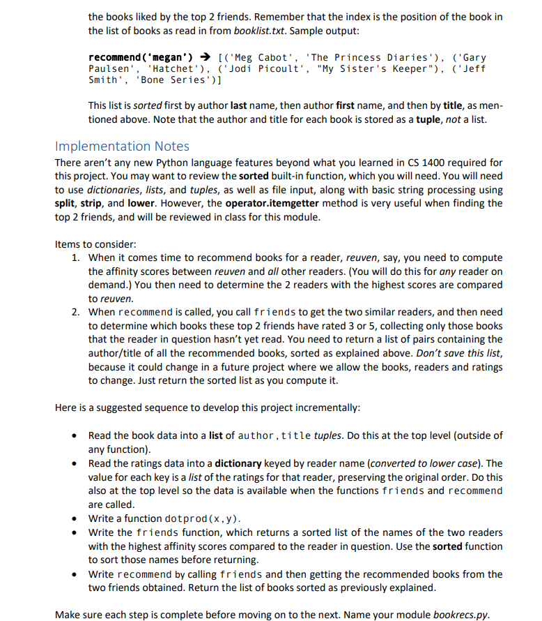 Solved Project 1: Book Recommendations CS 1410 Background | Chegg.com