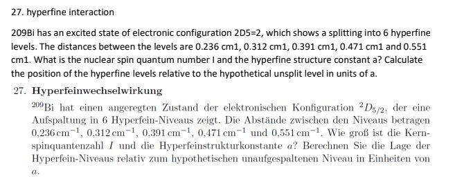 Solved 27. hyperfine interaction 209Bi has an excited state | Chegg.com