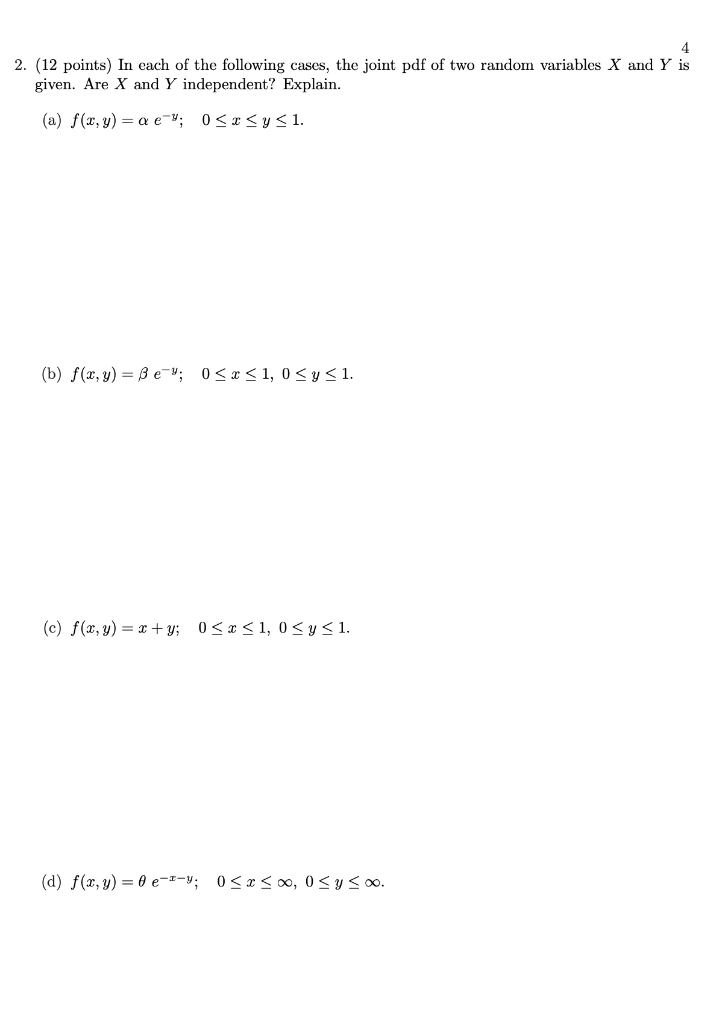 Solved 2. (12 points) In each of the following cases, the | Chegg.com