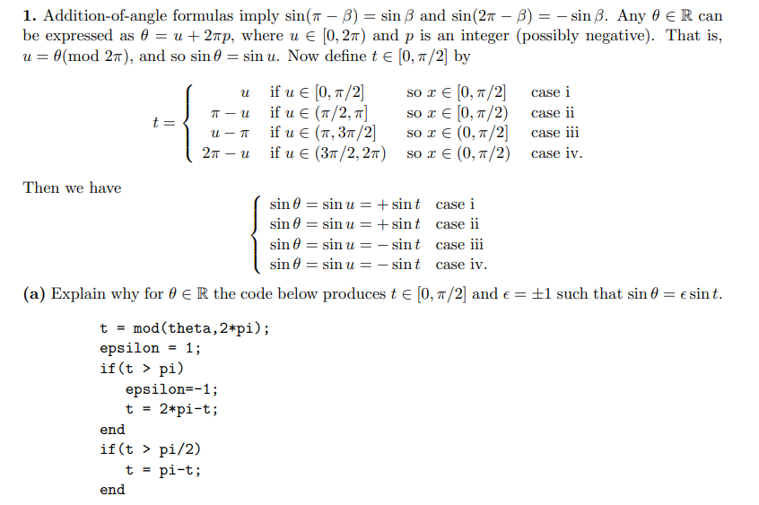 1. Addition-of-angle formulas imply sin(π−β)=sinβ and | Chegg.com