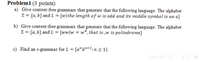 Solved a) Give context-free grammars that generate that the | Chegg.com