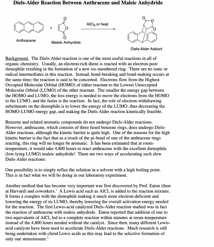 Solved Diels-Alder Reaction Between Anthracene and Maleic | Chegg.com