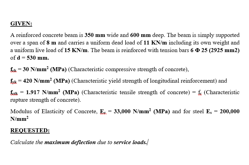 Solved A reinforced concrete beam is 350 mm wide and 600 mm | Chegg.com