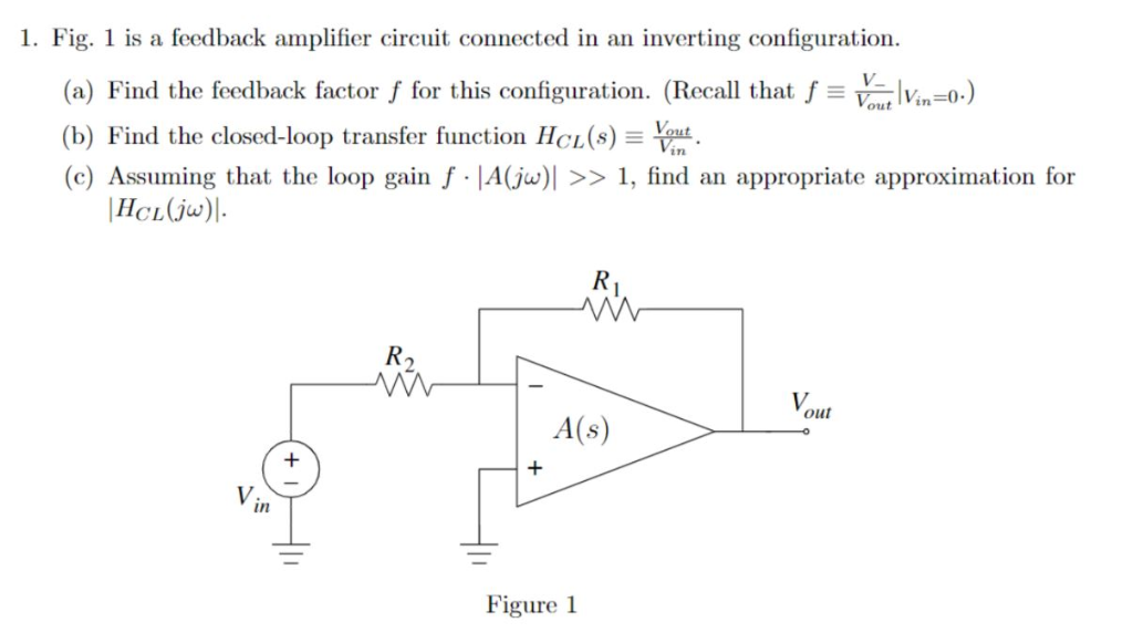 Solved 1. Fig. 1 is a feedback amplifier circuit connected | Chegg.com