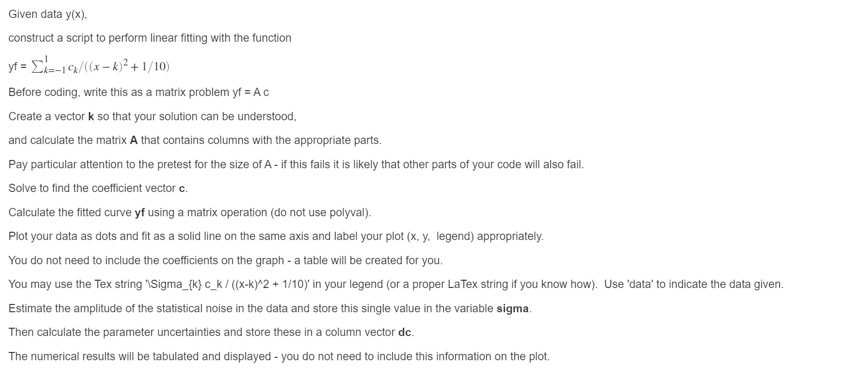 Solved Given Data Yx Construct A Script To Perform Linear 