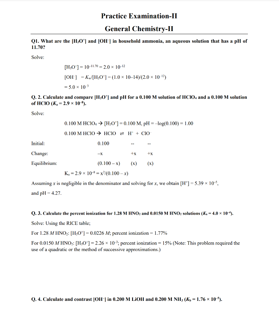 Solved Practice Examination-II General Chemistry-II Q1. What | Chegg.com