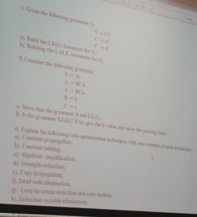 Given the following grammar G: S rightarrow CC C | Chegg.com