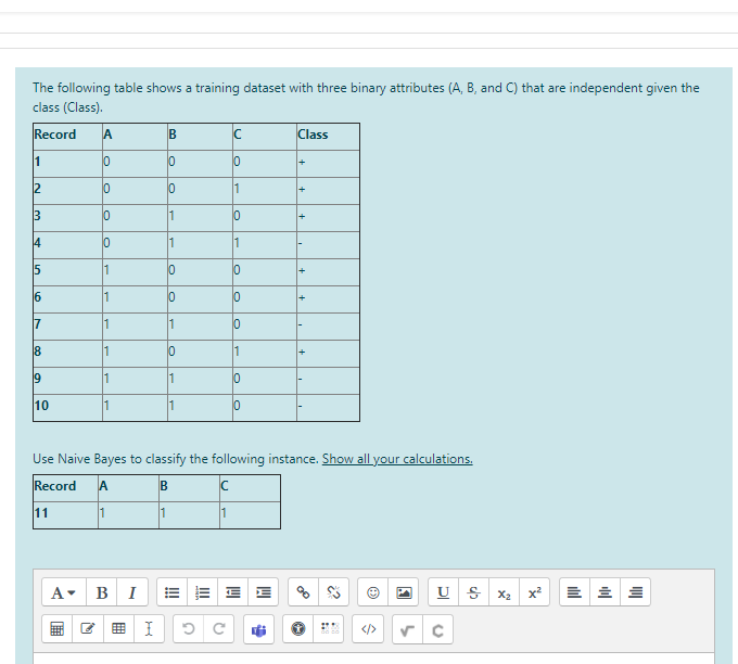 Solved The following table shows a training dataset with | Chegg.com