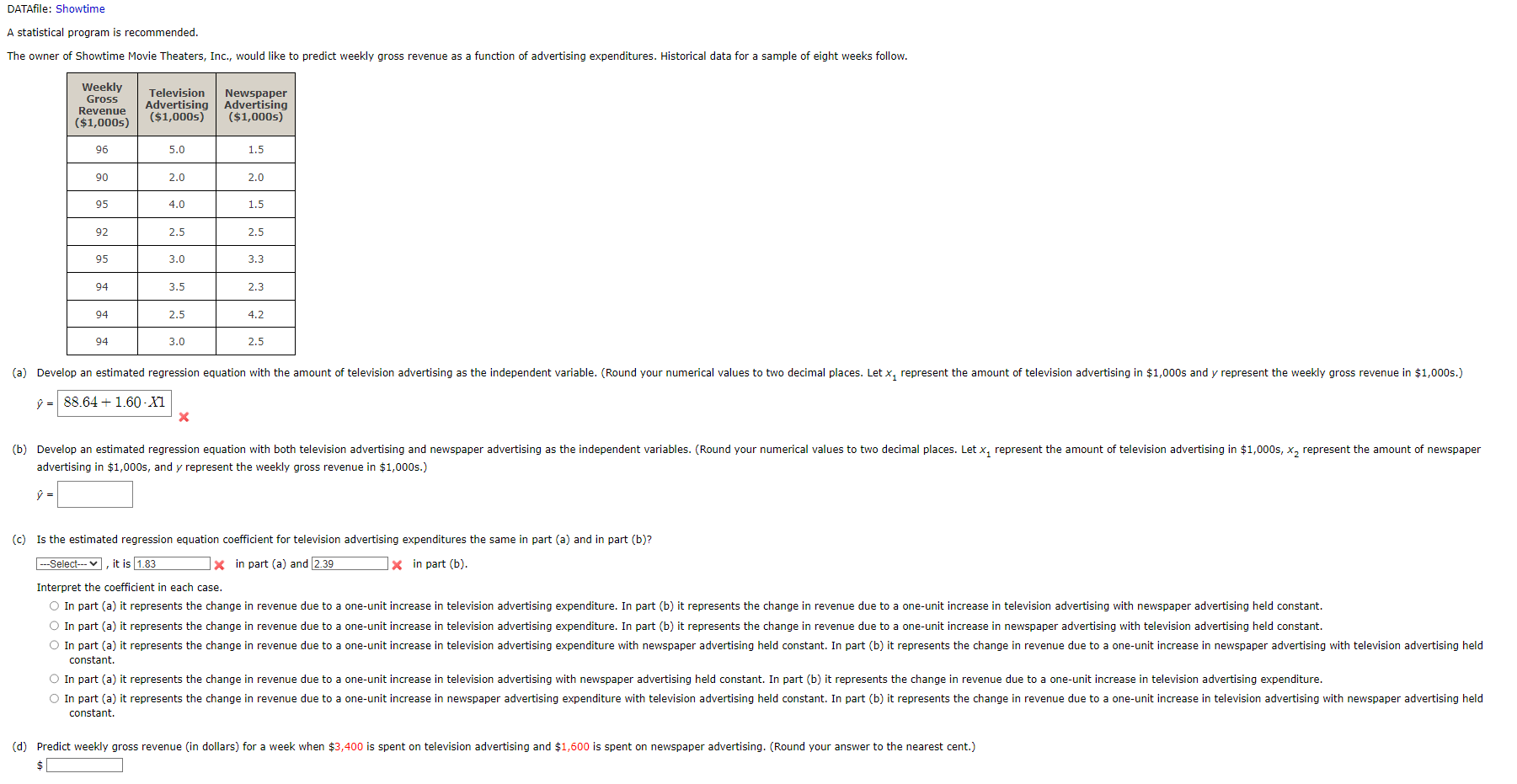 Solved DATAfile: Showtime A statistical program is | Chegg.com
