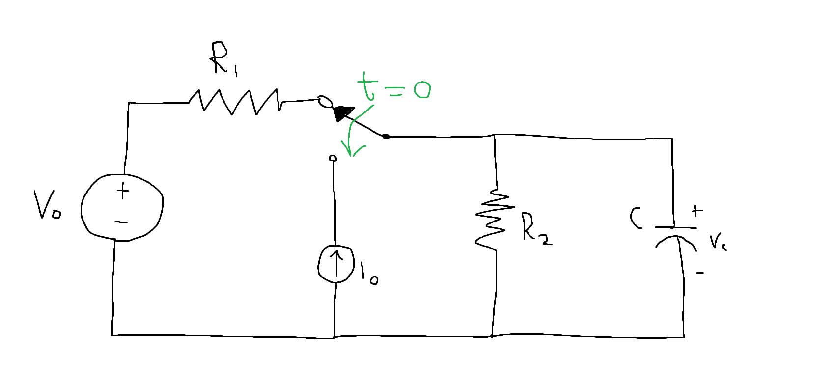 Solved R2 = 2 kilo-ohm, R1 = 1 ohm, C = 1F, i0 = 1A, | Chegg.com