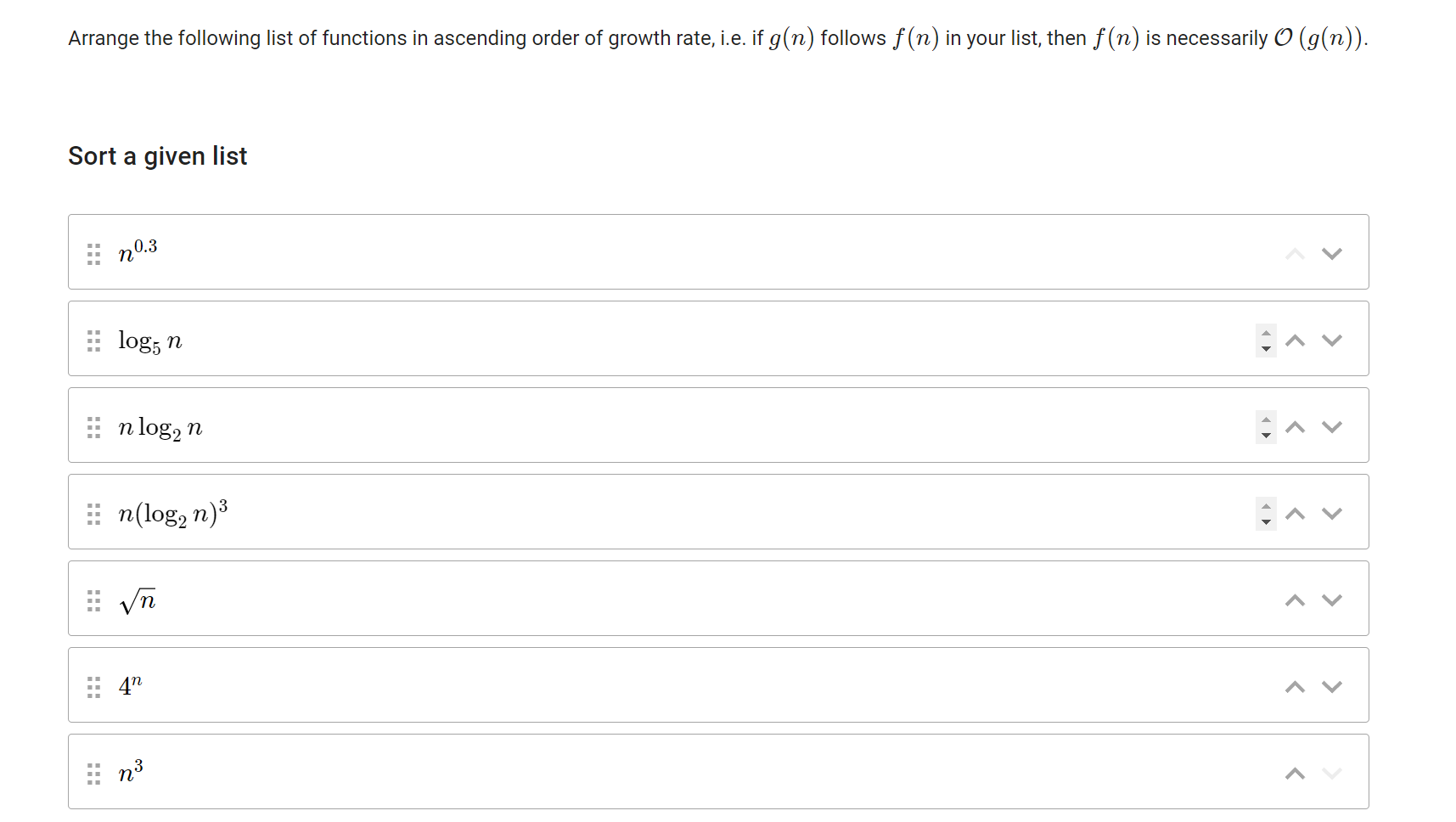 Solved Arrange the following list of functions in ascending | Chegg.com
