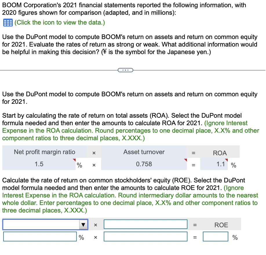 Solved (Click the icon to view the data.) Use the DuPont | Chegg.com