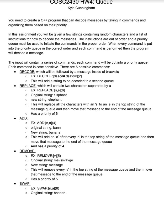 Solved COSC2430 HW4: Queue Kyle Cunningham You need to | Chegg.com