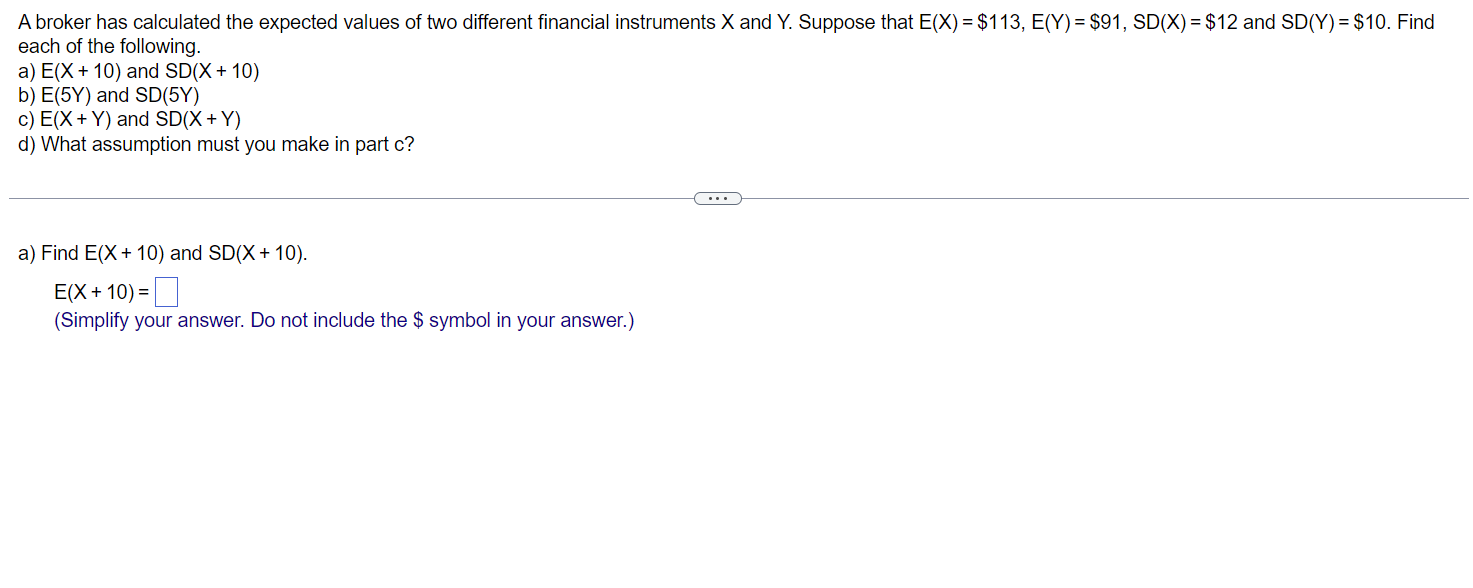 Solved A broker has calculated the expected values of two | Chegg.com
