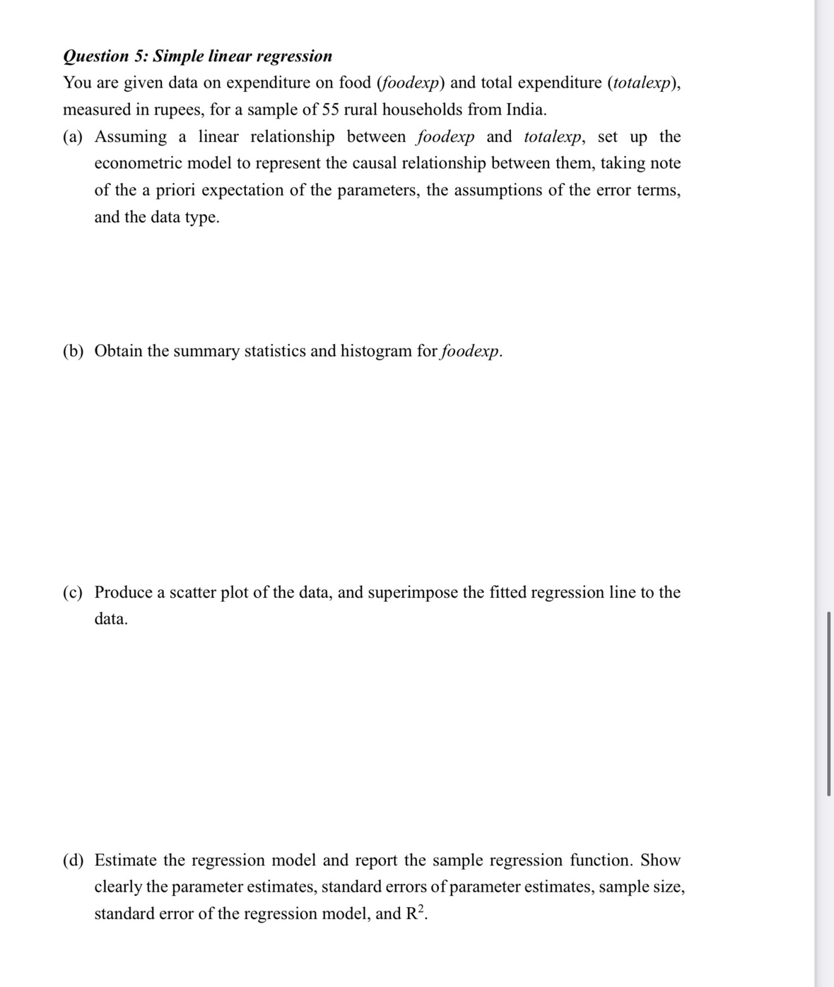 Solved Question 5: Simple linear regression You are given | Chegg.com