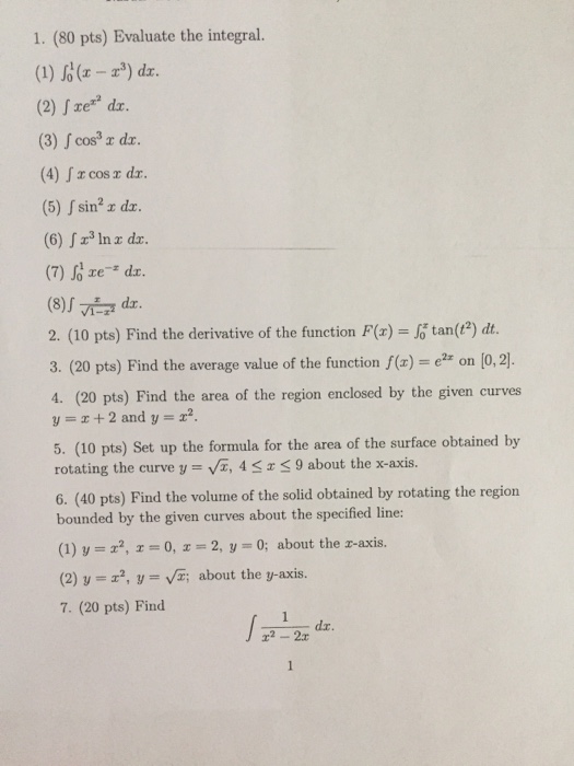 Solved Evaluate the integral (1) integral^1_0 (x - x^3) dx. | Chegg.com