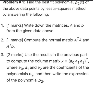 Problem # 1: Find the best fit polynomial, P2(x) of | Chegg.com