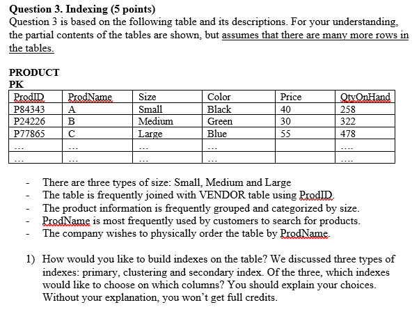 Solved Question 3 Indexing 5 Points Question 3 Is Based 