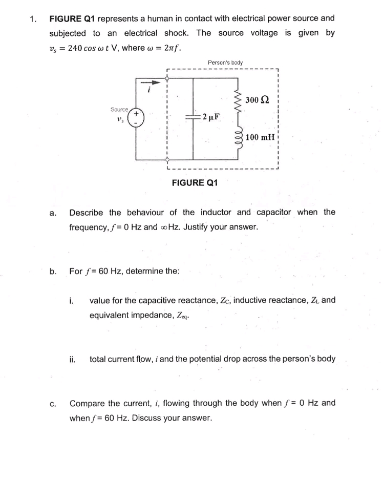 Solved 1. FIGURE Q1 represents a human in contact with | Chegg.com