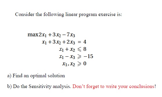 Solved Consider the following linear program exercise | Chegg.com