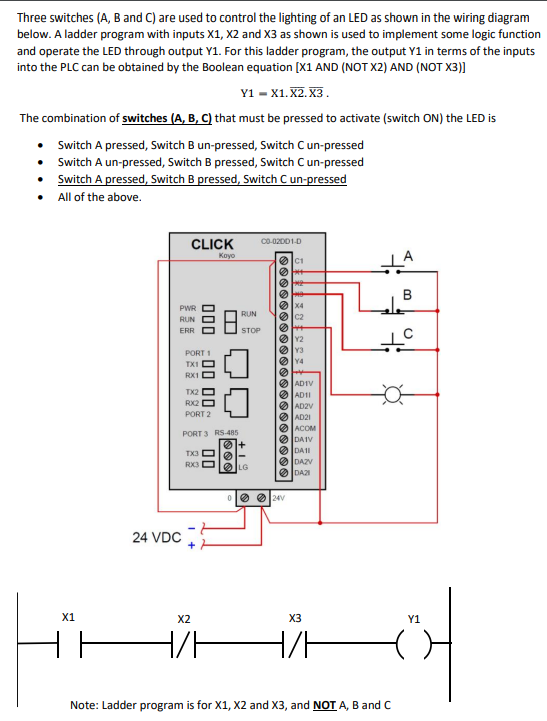 Solved Three switches (A, B and C) are used to control the | Chegg.com