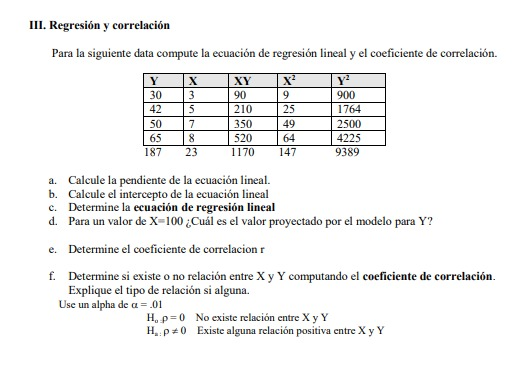 III. Regression and correlation For the following | Chegg.com