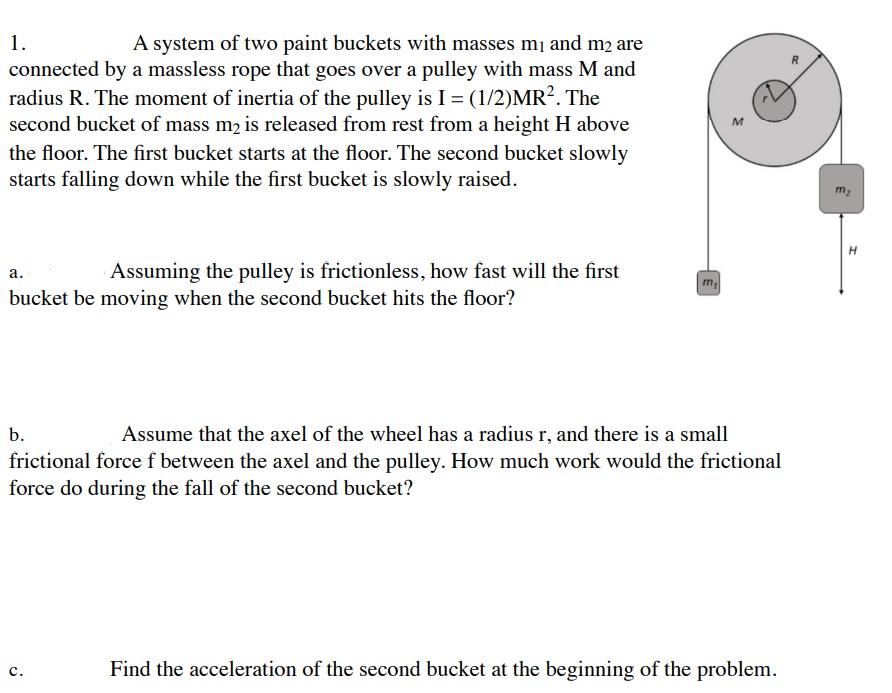 Solved 1. A system of two paint buckets with masses m1 and | Chegg.com