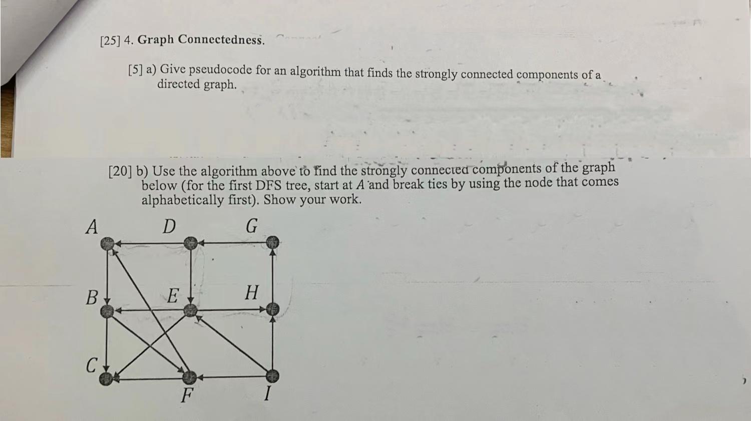 Solved [25] 4. Graph Connectedness. [5] a) Give pseudocode | Chegg.com