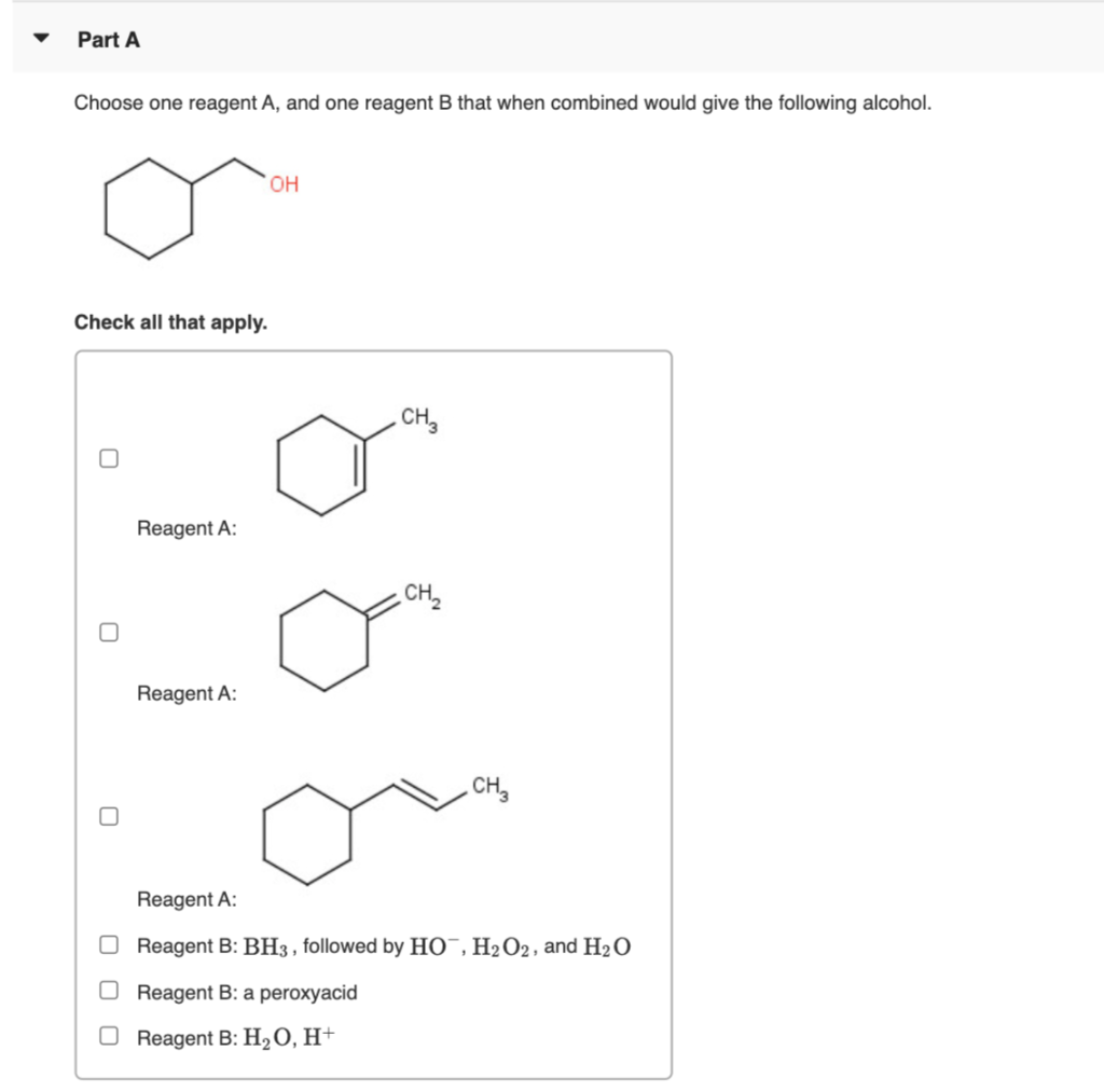 Solved Part A Choose one reagent A, and one reagent B that | Chegg.com