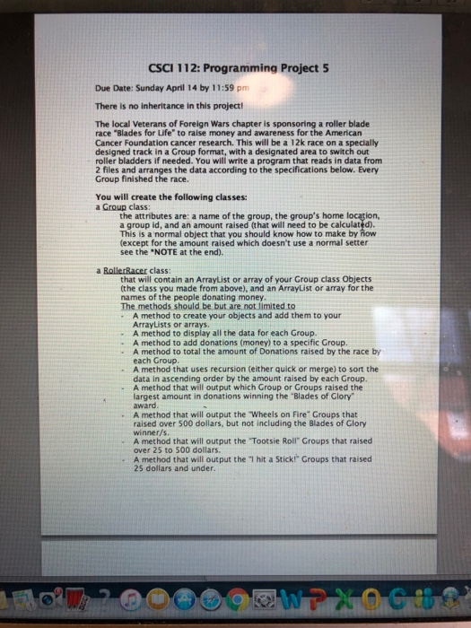 CSCI 112: Programming Project 5 Due Date: Sunday | Chegg.com