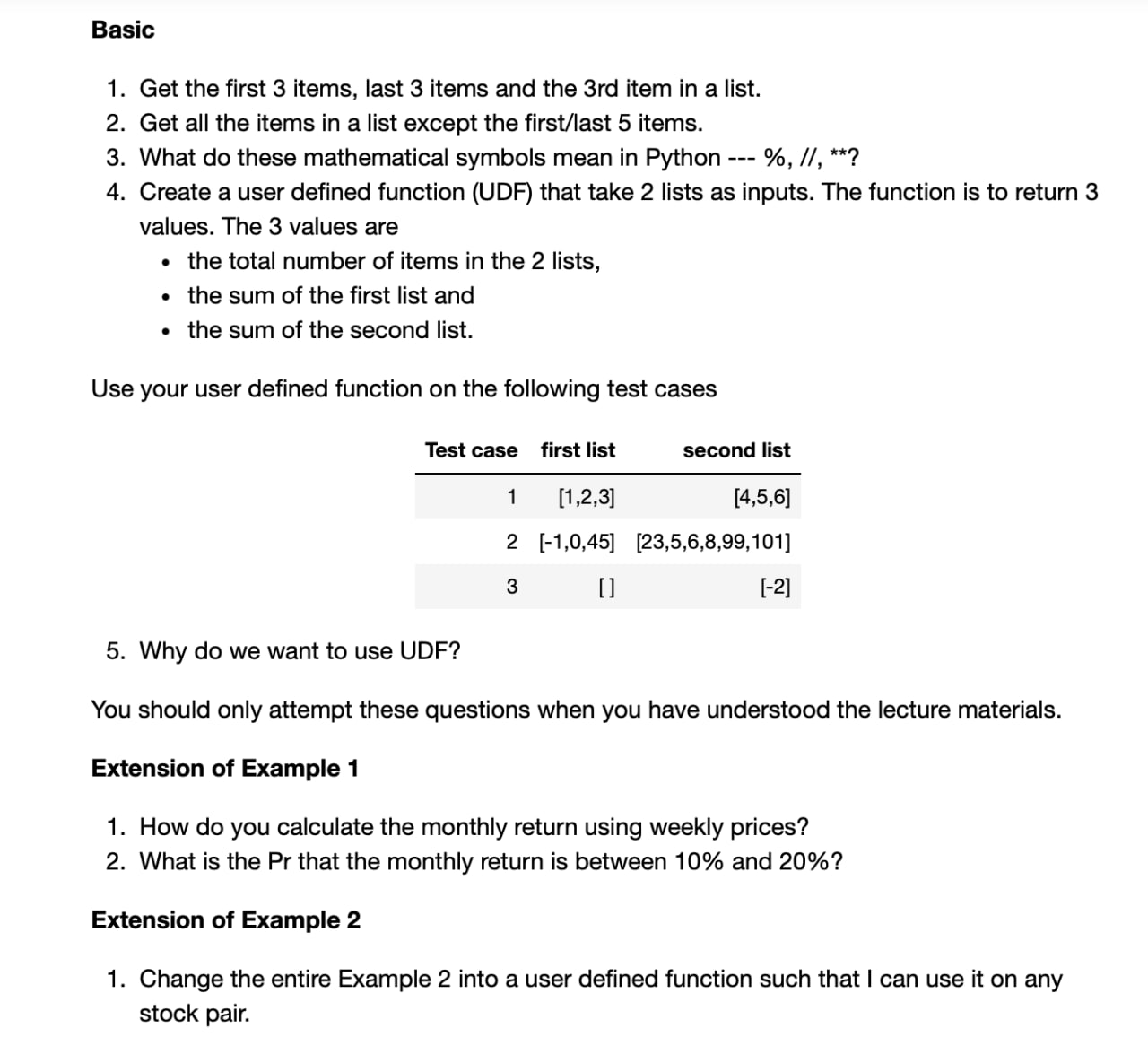 Solved Basic 1. Get the first 3 items, last 3 items and the | Chegg.com