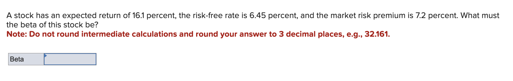Solved Stock J has a beta of 1.33 and an expected return of | Chegg.com