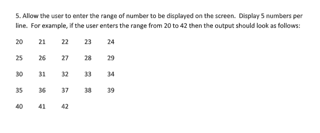 Solved 5. Allow the user to enter the range of number to be | Chegg.com