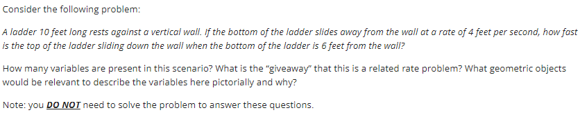 Solved Consider the following problem: A ladder 10 feet long | Chegg.com